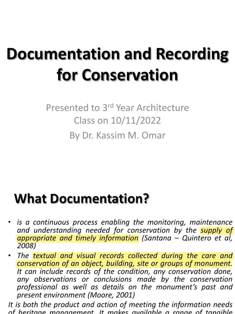 Documentation and Recording For Conservation - Lecture | PDF | Cultural Heritage | Medical Diagnosis