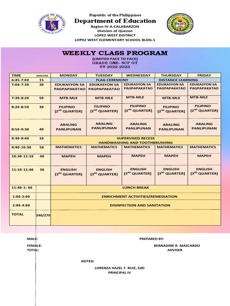 Grade1 f2f Class Program | PDF