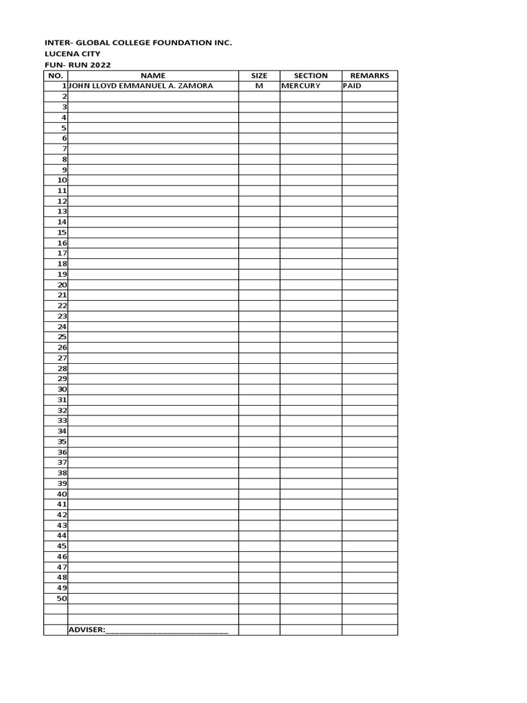 Fun Run 2022 Registration List | PDF