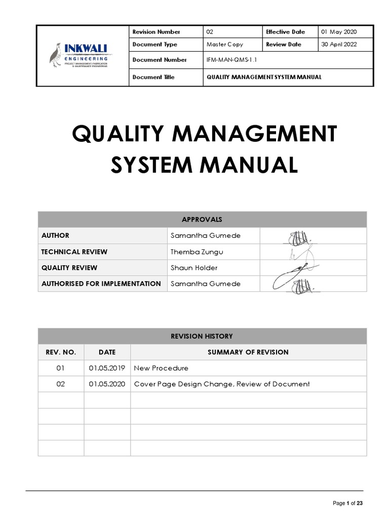 1.1 Inkwali Quality Manual | PDF | Quality Management | Iso 9000