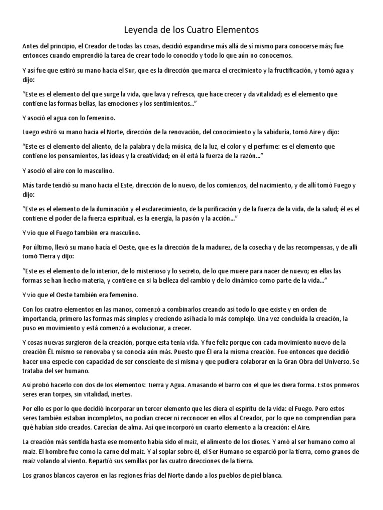 Leyenda de Los Cuatro Elementos | PDF | Vida | Homo Sapiens