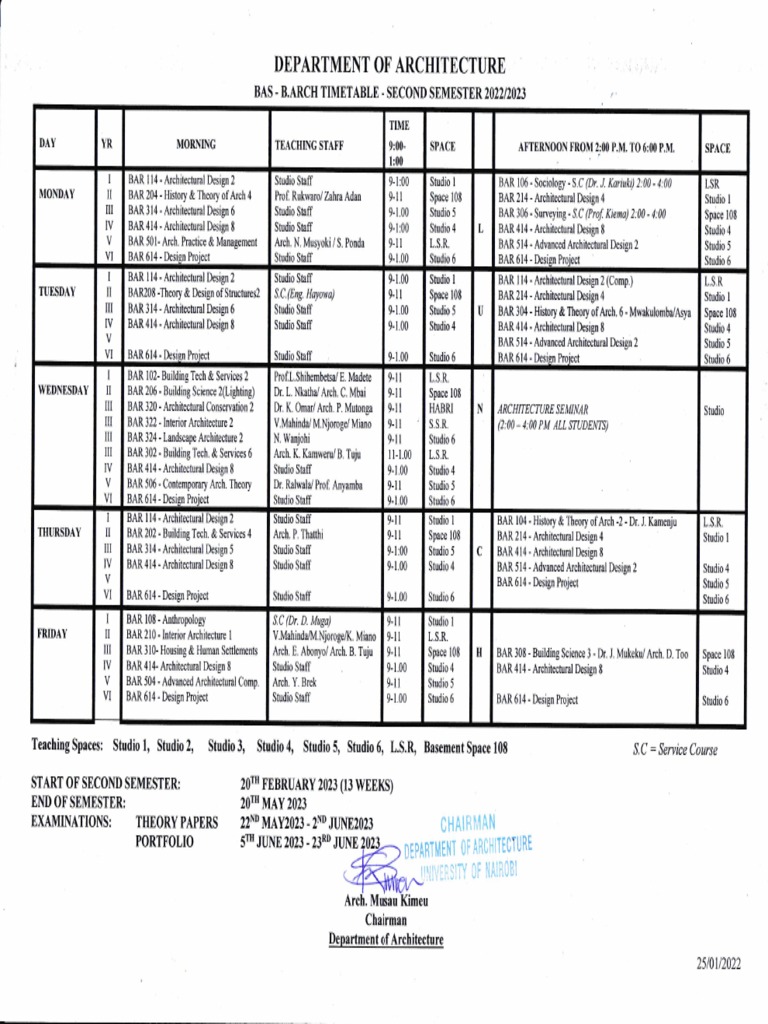 BAS - B.Arch Timetable - 2nd Semeser 2022-2023 | PDF