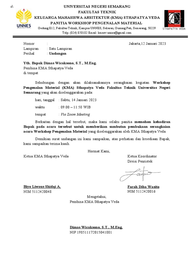 Surat Undangan Workshop Pengenalan Material Pembina KMA (14 Januari ...