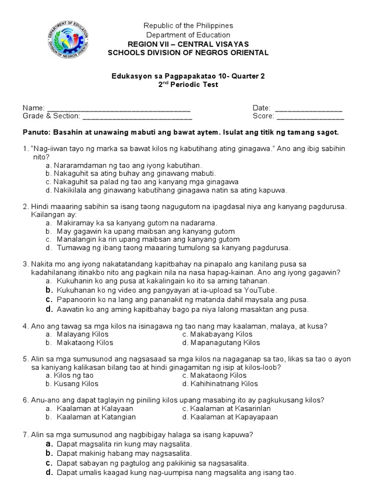 NegOr EsP10 Assessment Q2 | PDF
