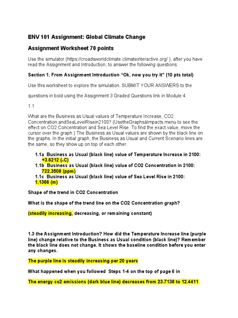ENV 101 Assignment - Global Climate Change | PDF | Carbon Dioxide ...