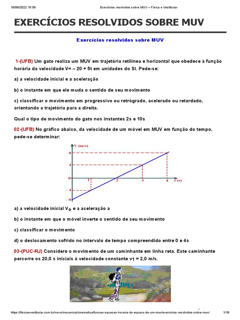 Exercícios Resolvidos Sobre MUV - Física e Vestibular | PDF ...