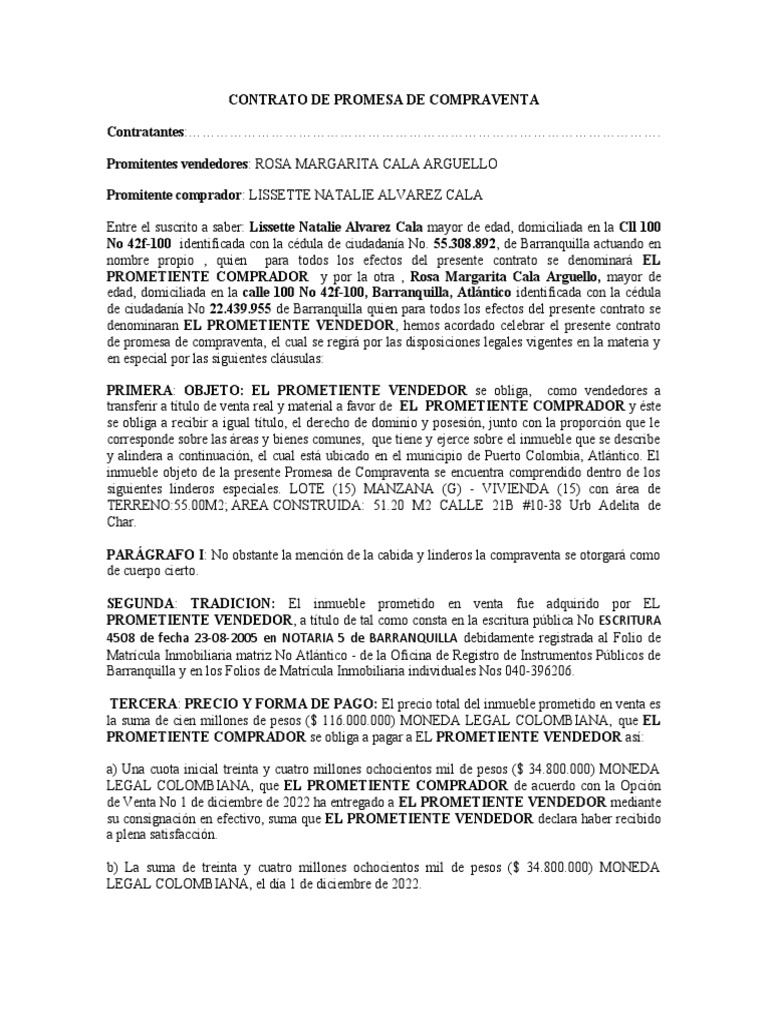 Modelo Promesa De Compra Venta Pdf Pagos Derecho Privado