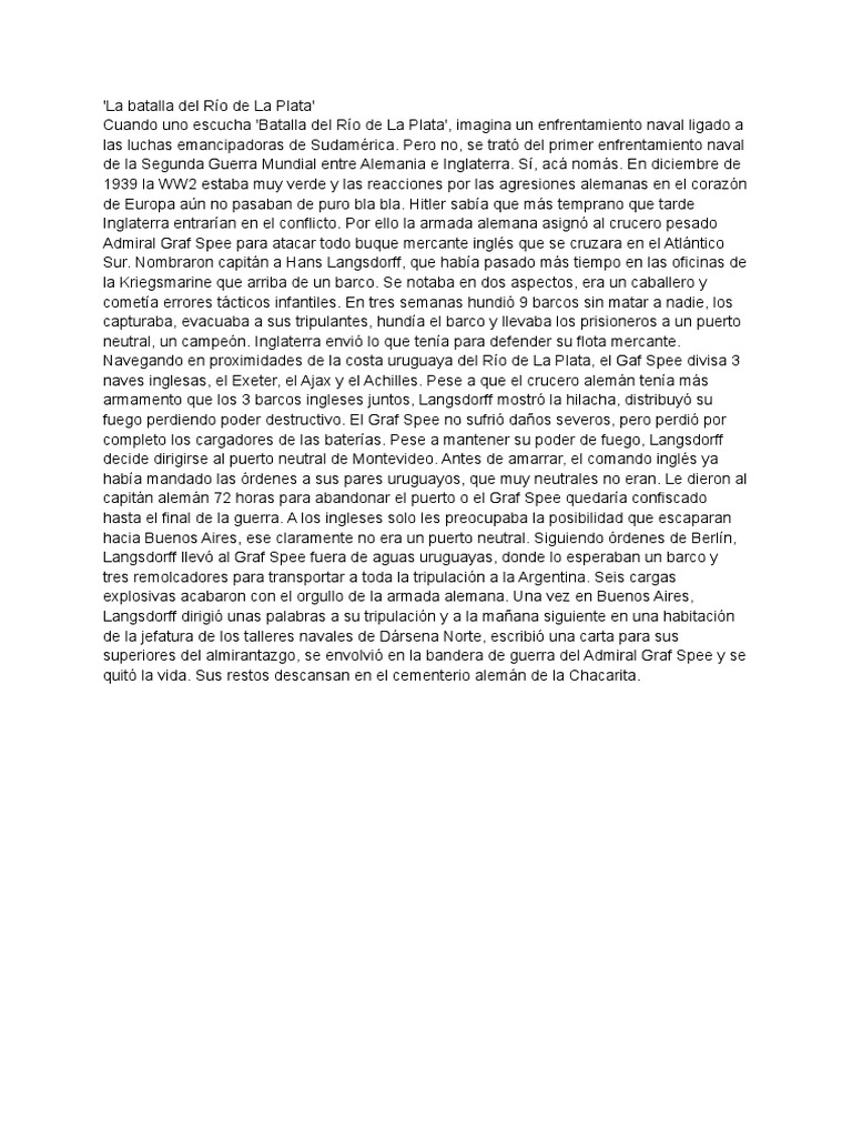 La Batalla Del Río de La Plata | PDF | Conflictos | Guerra Naval