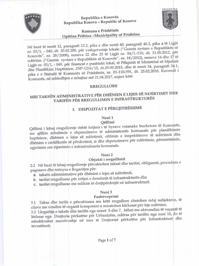 7 Rregullore Mbi Taksen Administrative Per Dhenien e Lejes Se Ndertimit ...