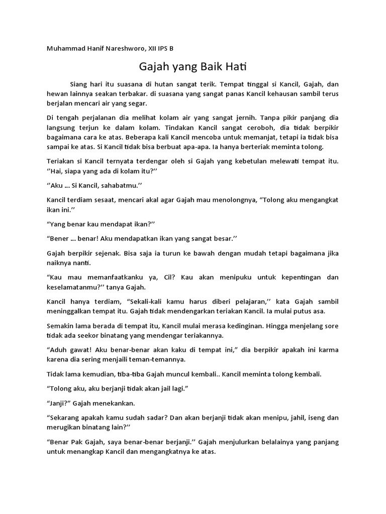 Cerpen Gajah Yang Baik Hati | PDF