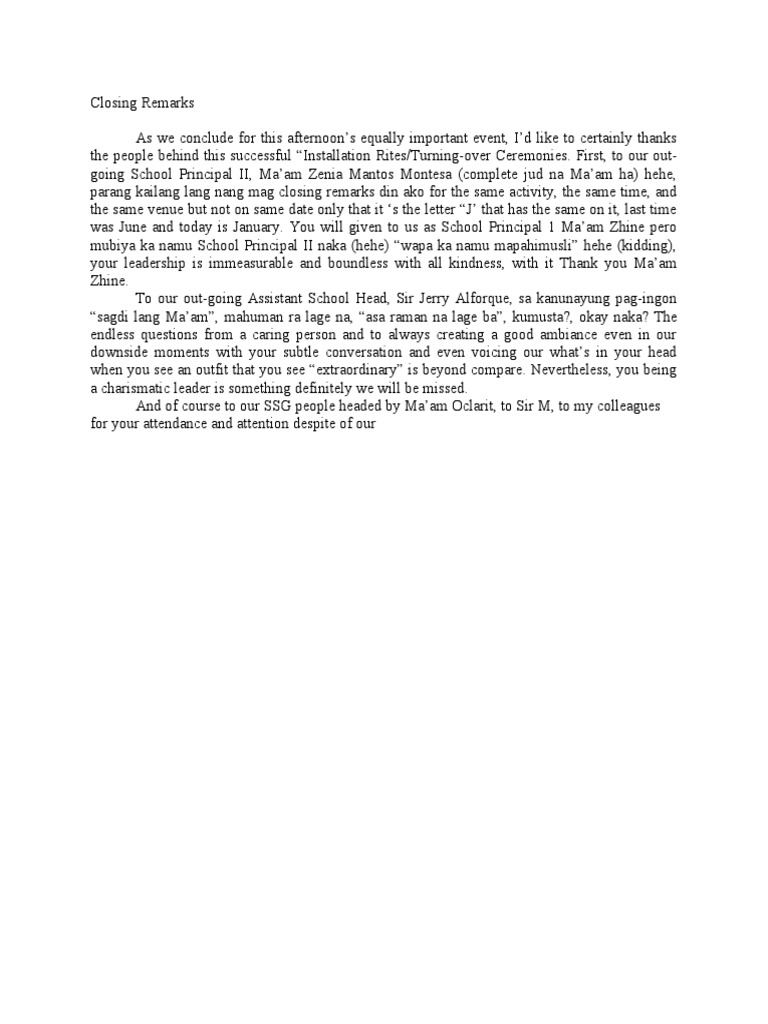 Closing Ceremony Thanks | PDF