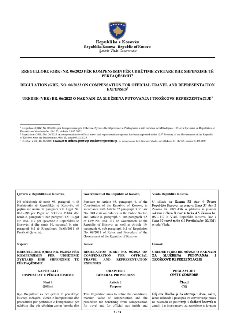 Rregullore Per Kompensim Per Udhetim | PDF