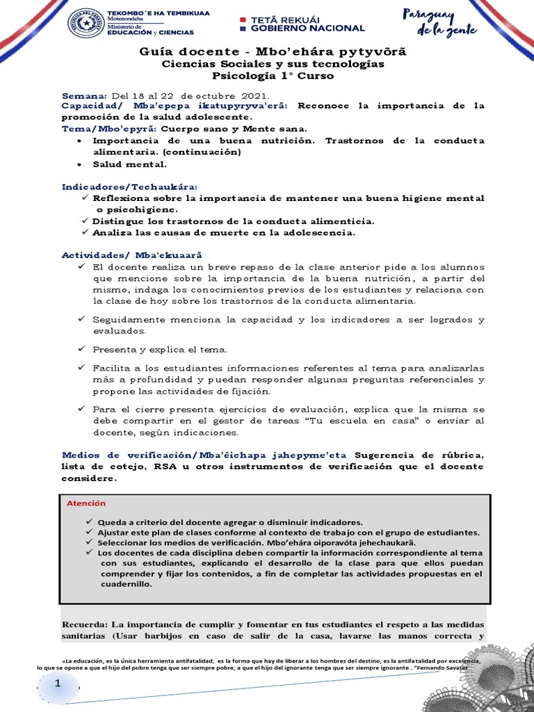 Guia - Docente (Clase 23) | PDF | Anorexia nerviosa | Salud mental