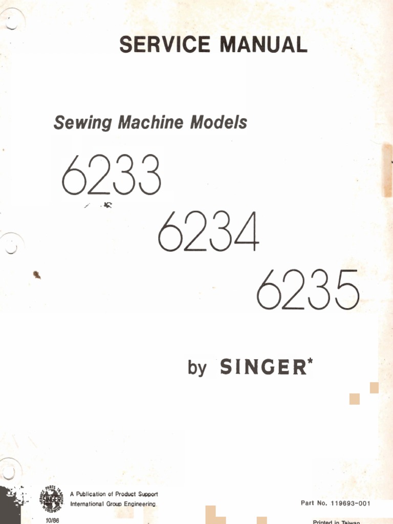 Singer 6233, 6234 & 6235 Service Manual | PDF | Sewing Machine | Gear