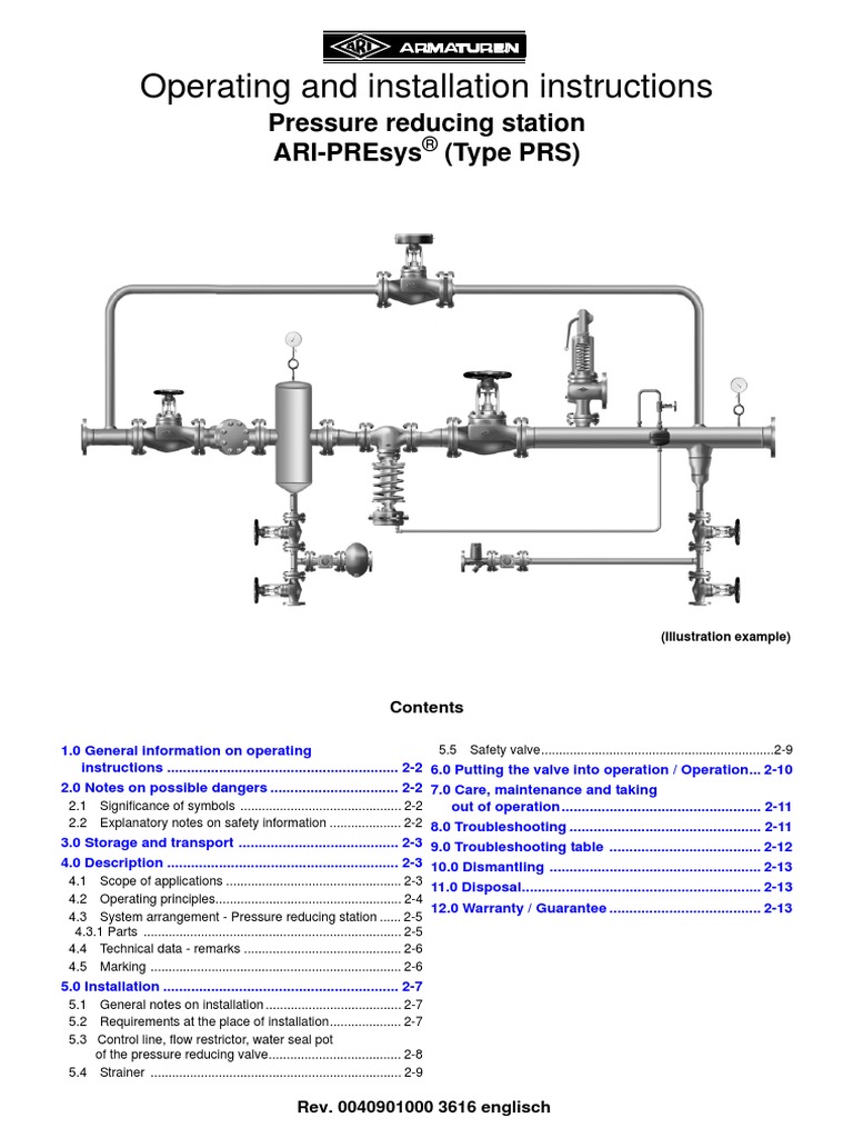 Operating and Installation Instructions: Pressure Reducing Station Ari-Presys (Type PRS) | PDF ...