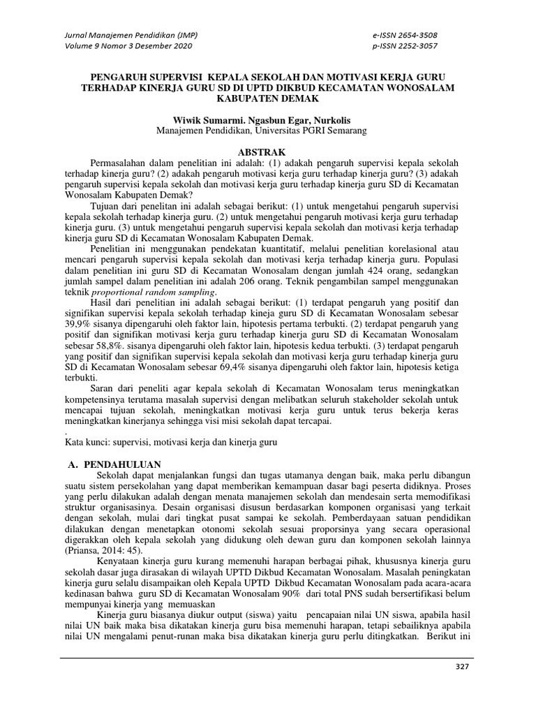 Pengaruh Supervisi Kepala Sekolah Dan Motivasi Ker | PDF