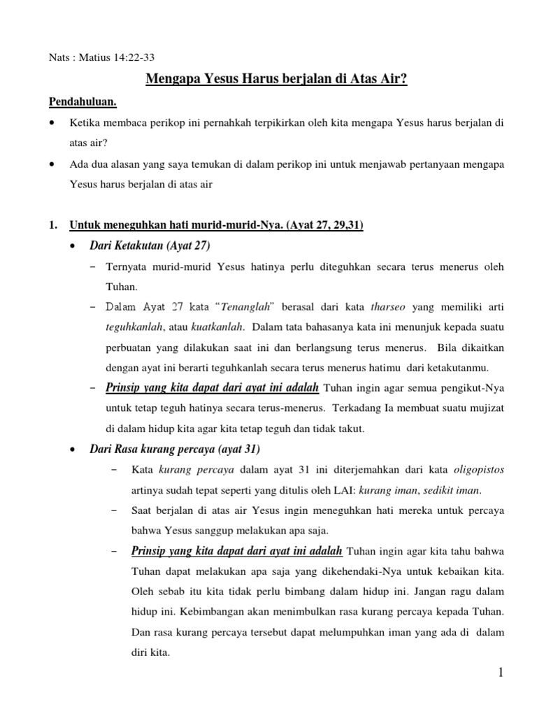 Preaching - Mengapa Yesus Harus Berjalan Di Atas Air Matius 14 Ayat 22 ...