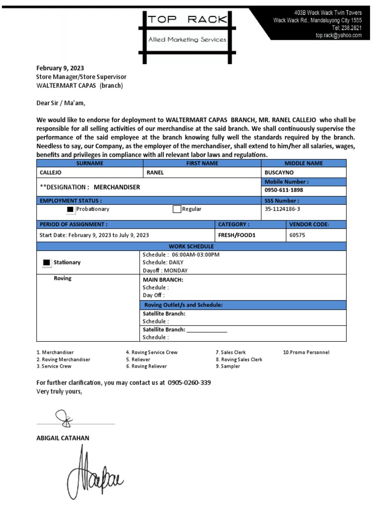 Intro Letter For Waltermart Capas | PDF | Employment | Business Economics