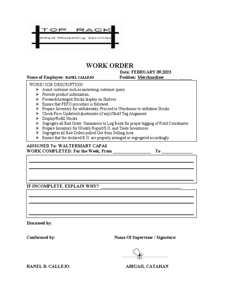 Work Order | PDF