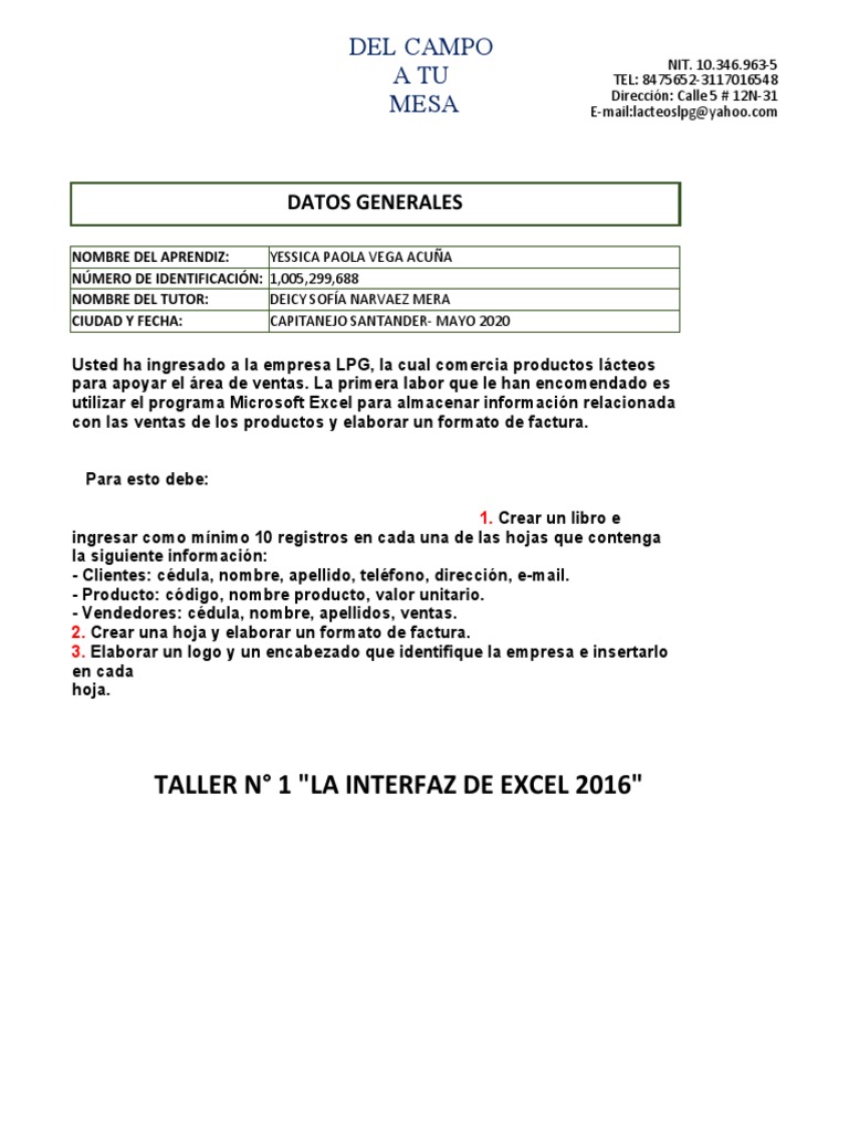 Taller La Interfaz de Excel 2016 | PDF | Productos lácteos | Lechería Taller La Interfaz de Excel 2016 | PDF | Productos lácteos | Lechería