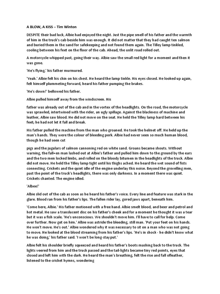 Tim Winton A Blow, A Kiss | PDF