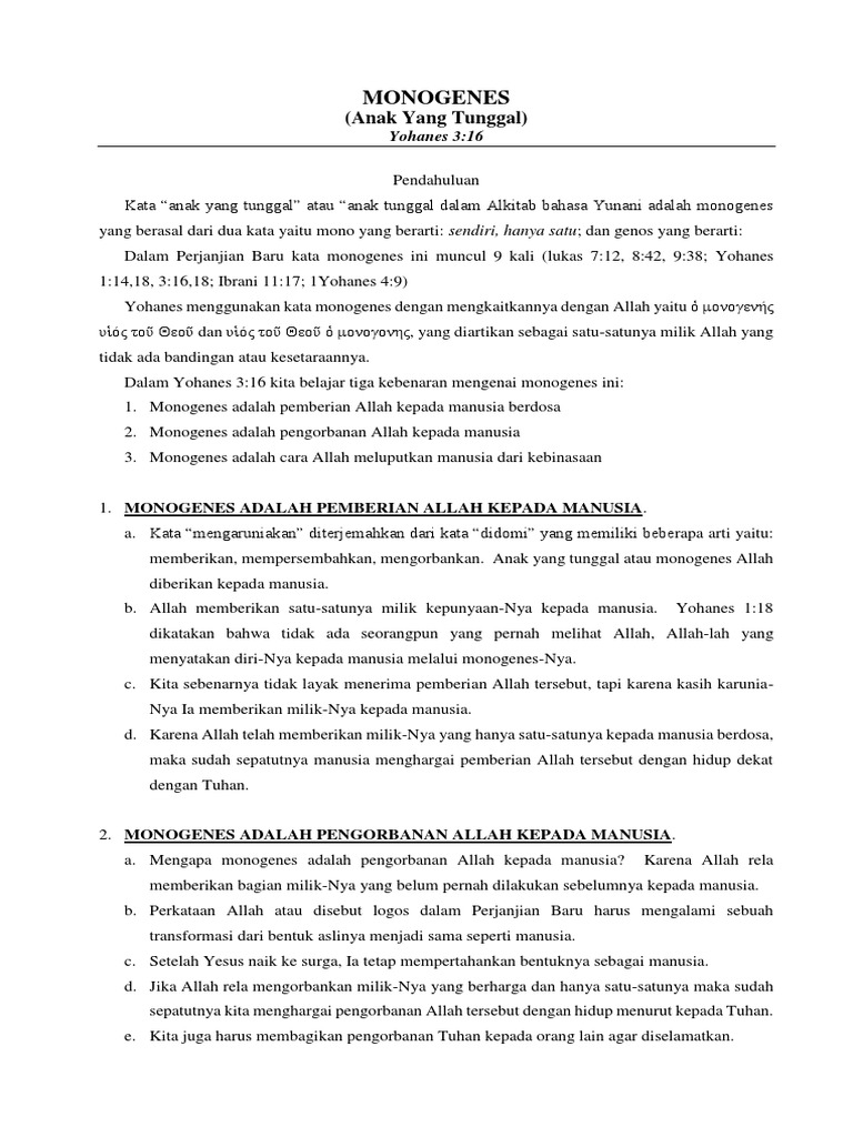 Preaching - MONOGENES Menurut Yohanes 3.16 | PDF