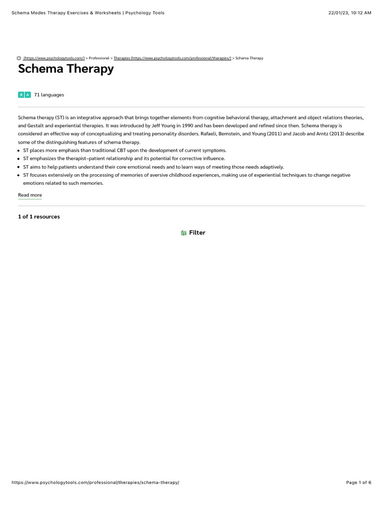 Schema Modes Therapy Exercises & Worksheets - Psychology Tools | PDF ...