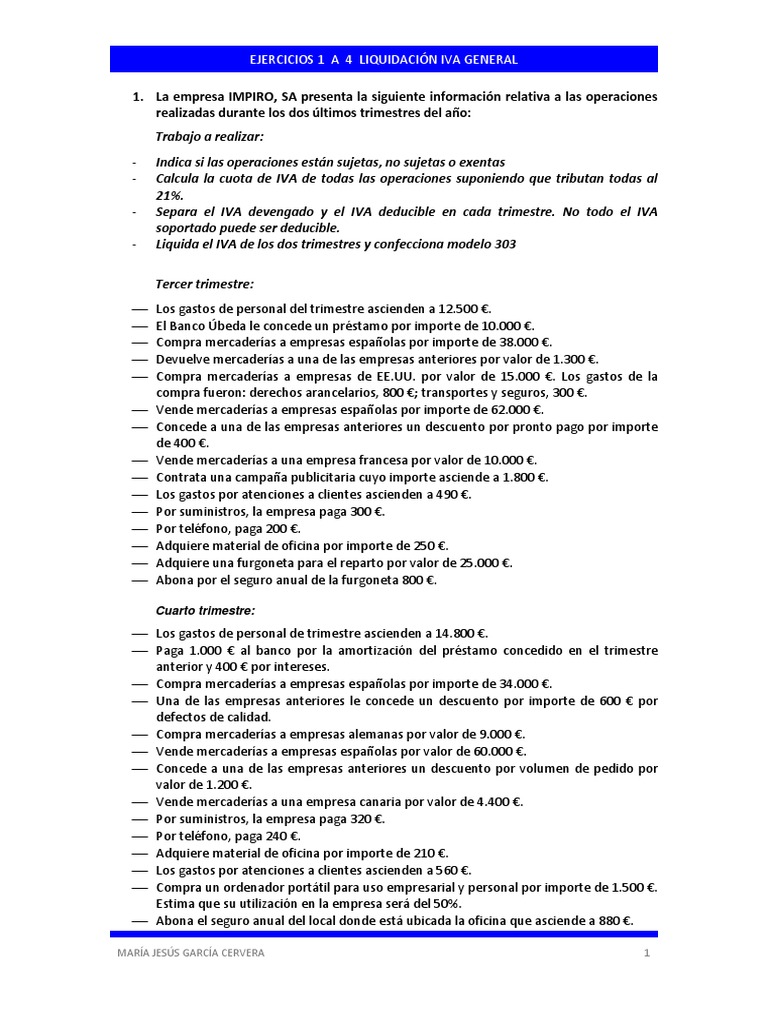 Ejercicios IVA General 1 A 4 | PDF | Factura | Economias