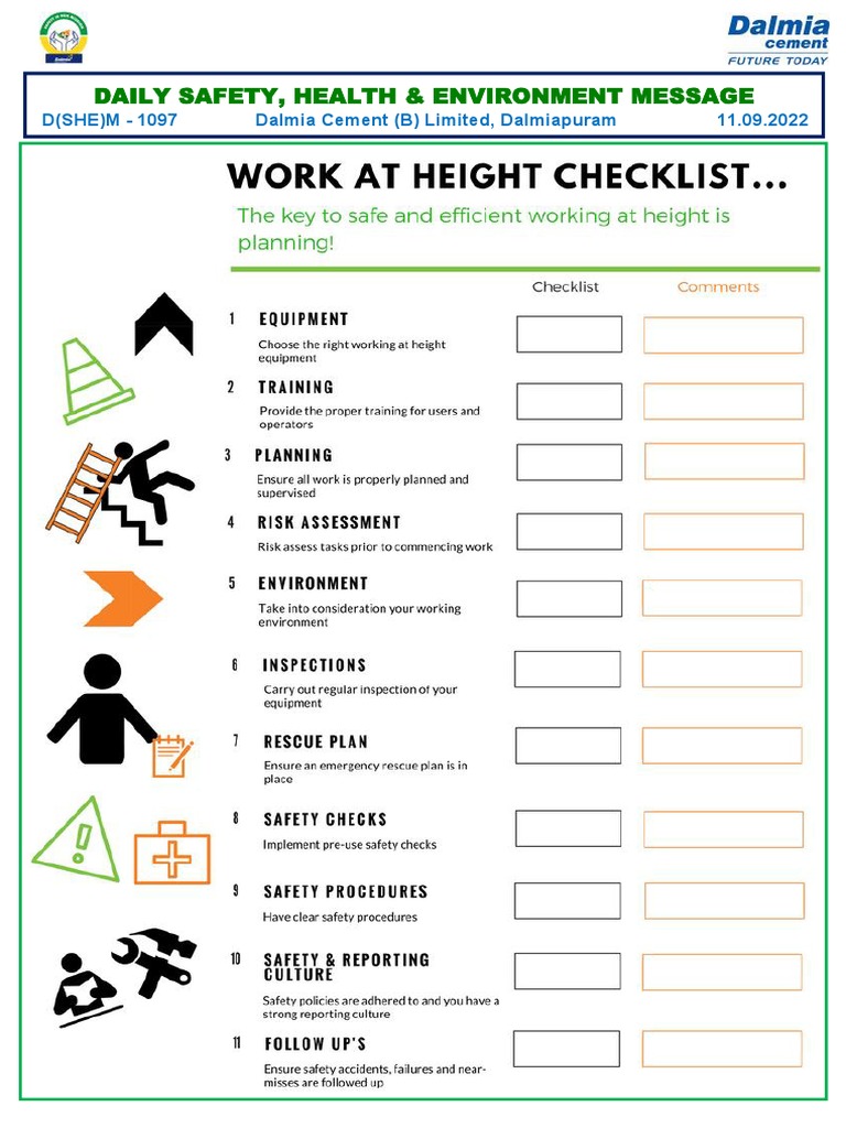 D (SHE) M - 1097 - 11.09.2022 - Working at Height Checklist | PDF