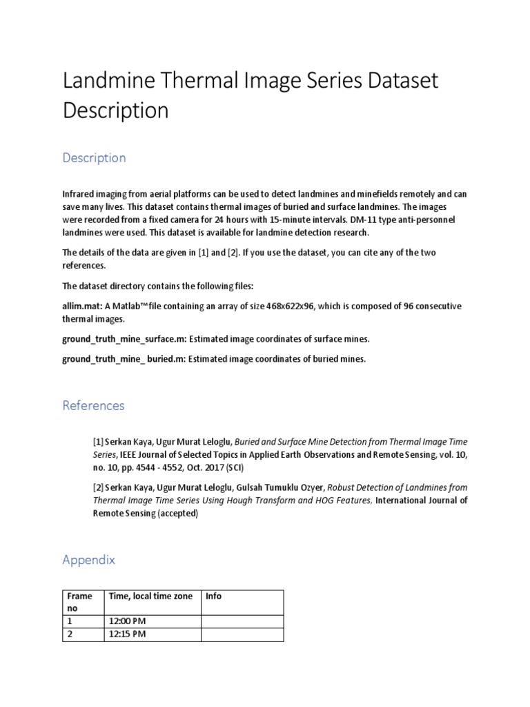 Landmine Thermal Dataset Description Pdf Land Mine Thermography
