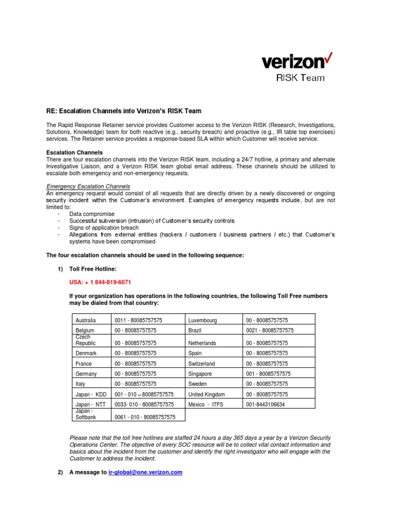 Verizon Rapid Response Retainer Escalation Process - 48HR SLA - LA-EG ...