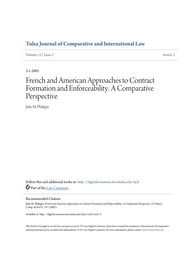 French and American Approaches To Contract Formation and Enforcea | PDF ...