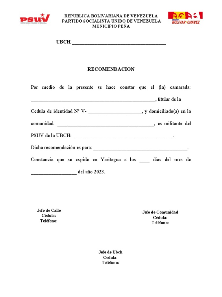 Recomendacion Ubch | PDF