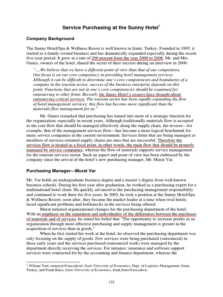 Service Purchasing at The Sunny Hotel | PDF
