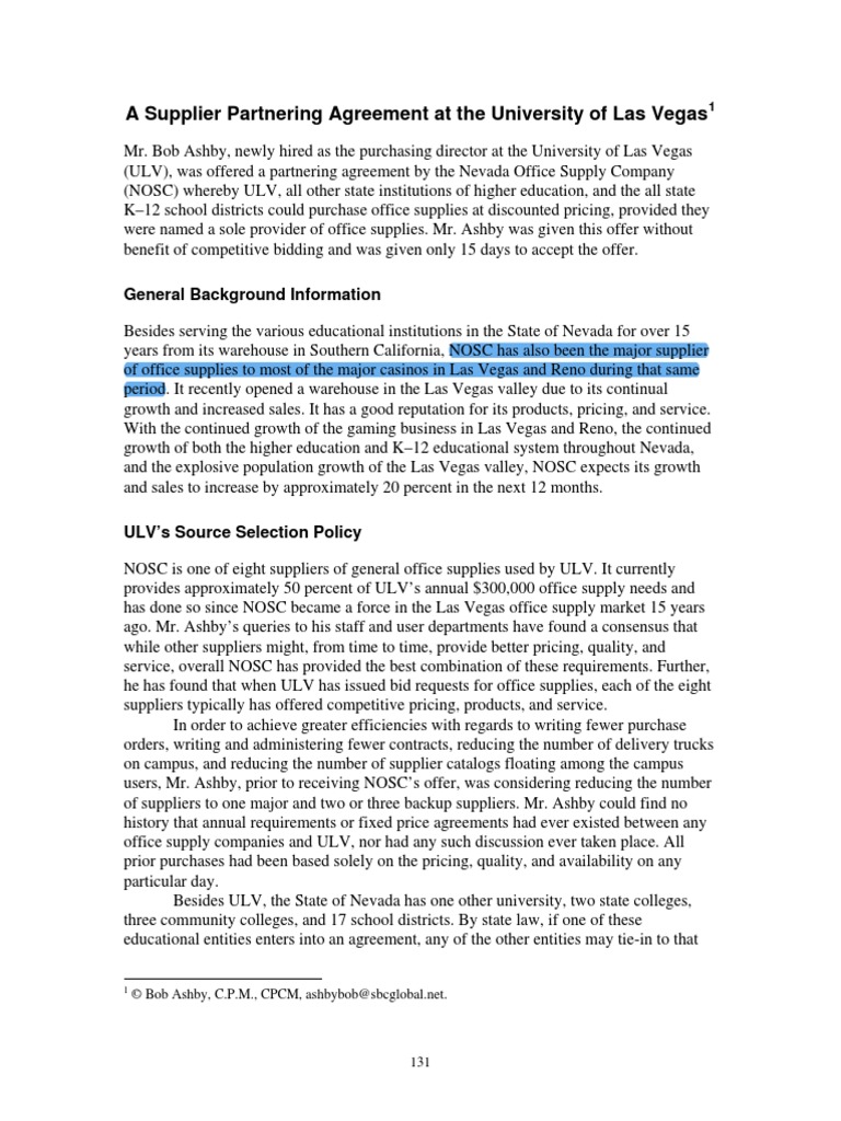 Supplier Partnering at ULV | PDF | Las Vegas Valley | Pricing