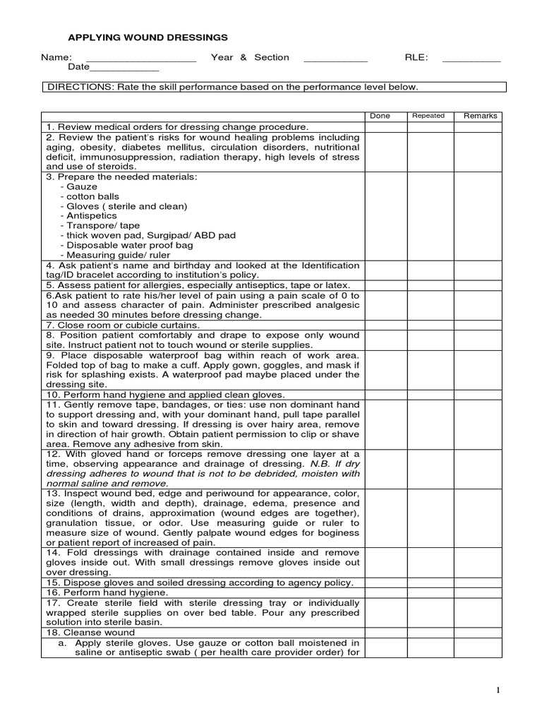 Wound Dressing Checklist | Download Free PDF | Wound | Diseases And ...