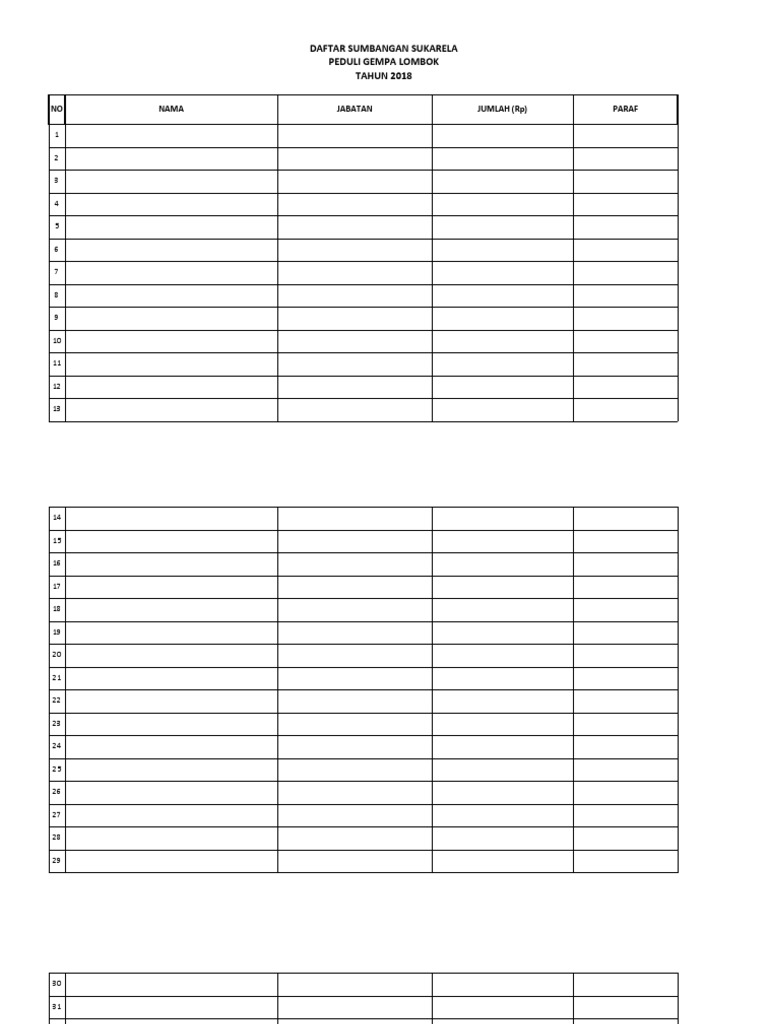 Daftar Sumbangan Sukarela 2018 | PDF | Game & Aktivitas