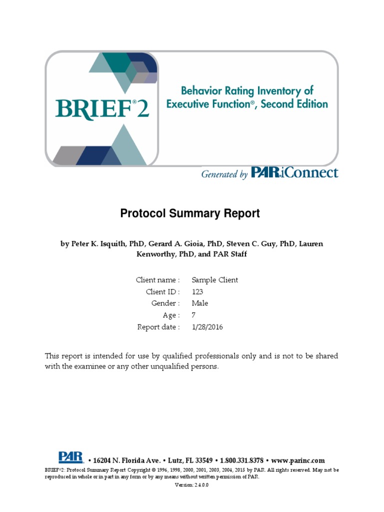 BRIEF2 Protocol Summary Report Sample | Download Free PDF | Social ...