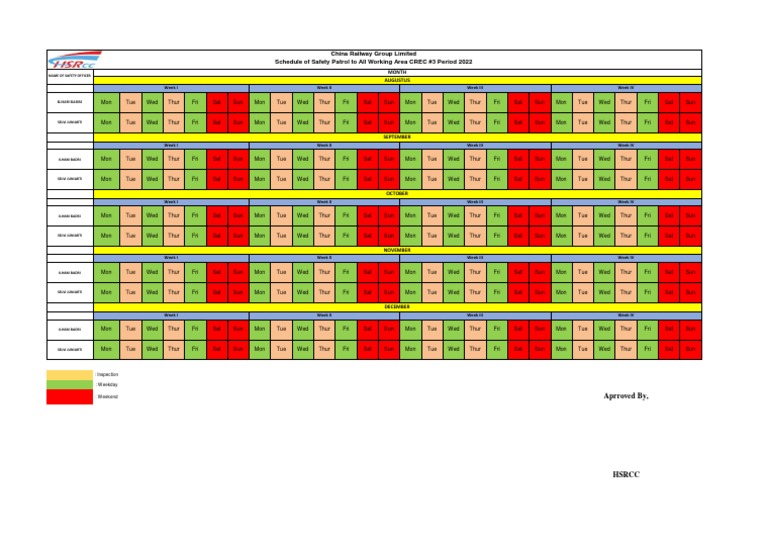 Schedule of Safety Patrol To All Working Area CREC 3 | PDF