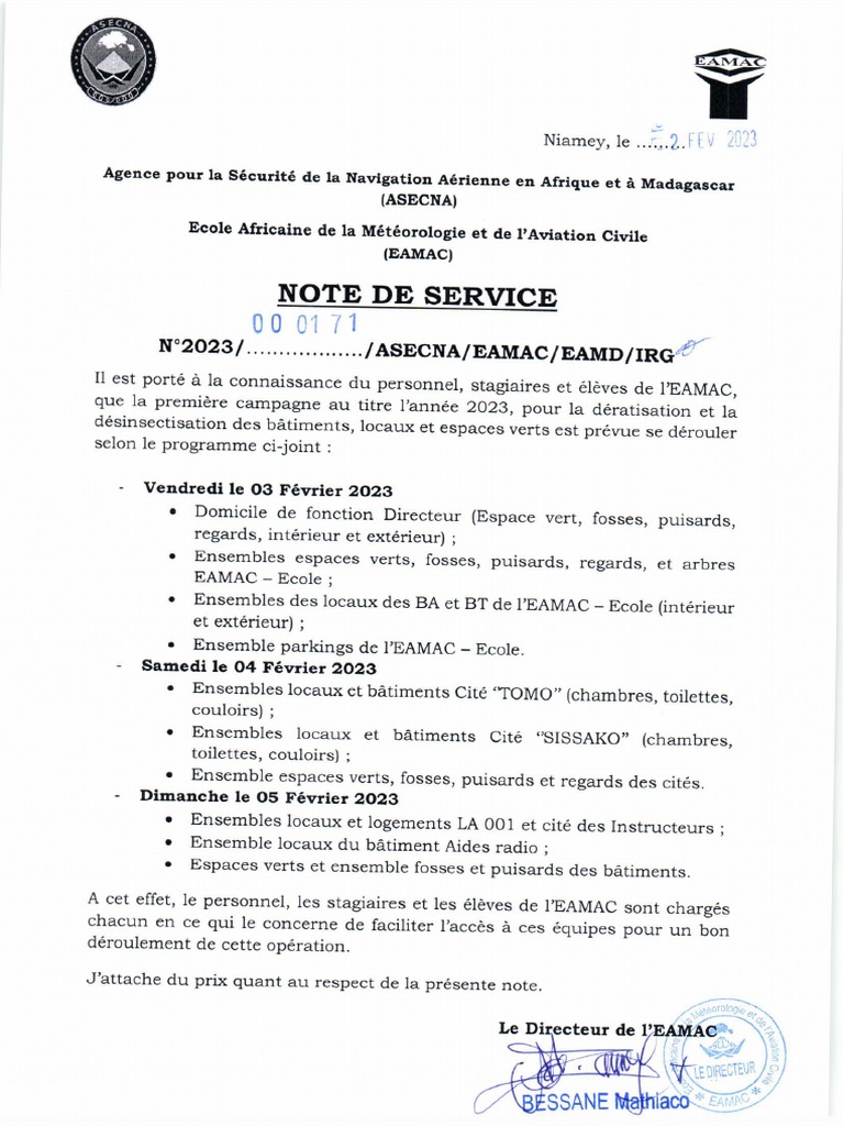 NS - 2023 - 000171 - ASECNA - EAMAC - EAMD - IRG - Campagne de Dératisation Et de ...