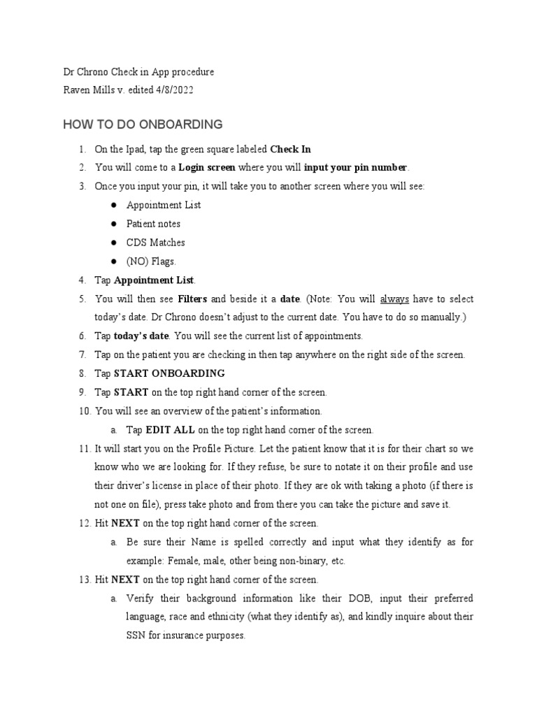 DR Chrono Check in App Procedure | PDF