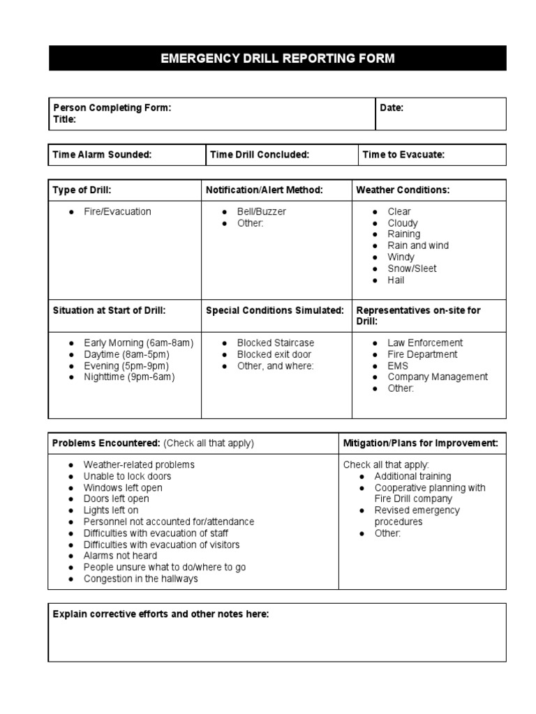 Emergency Drill Reporting Form | PDF