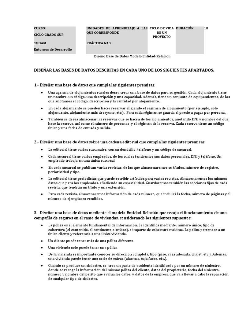 Actividad 2 - Diseño BBDD Modelo Entidad Relacion | PDF | Bases de datos