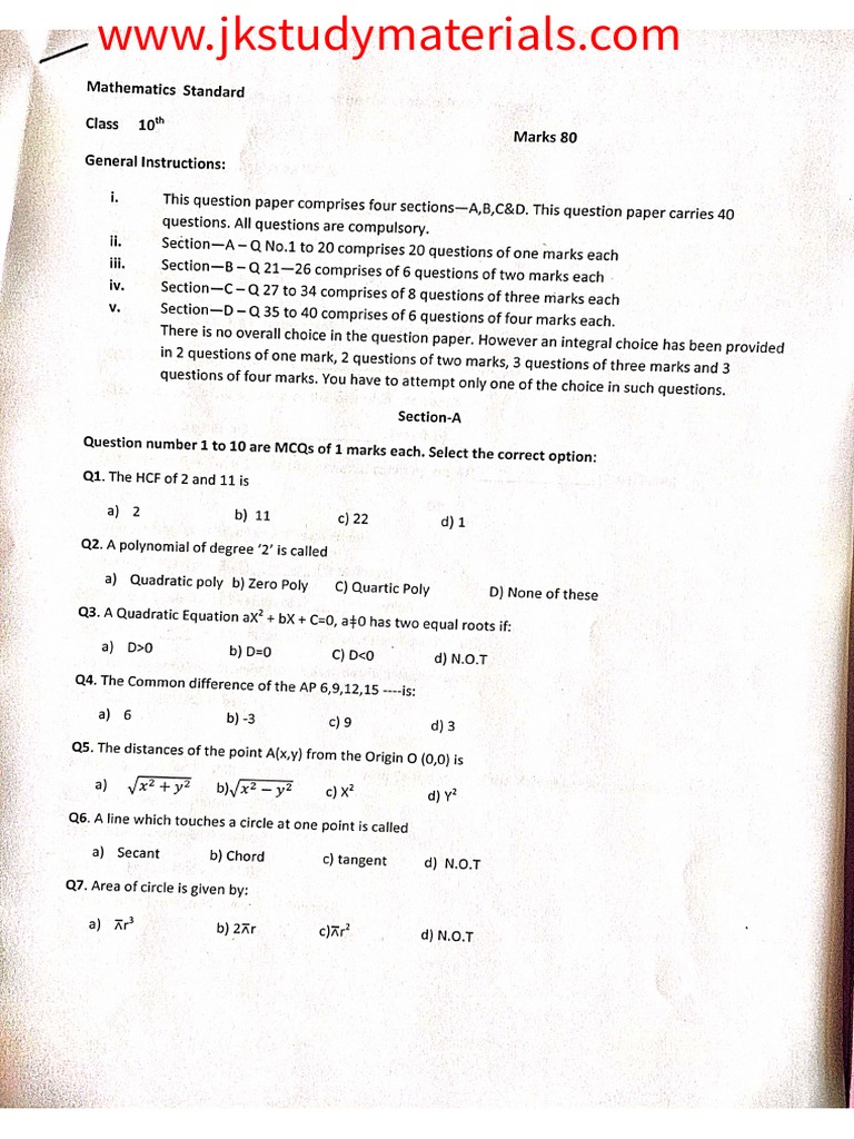 10-Math Model Paper | PDF