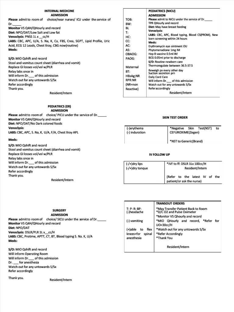 New Intern Guide Quick Notes | PDF | Magnesium | Clinical Medicine