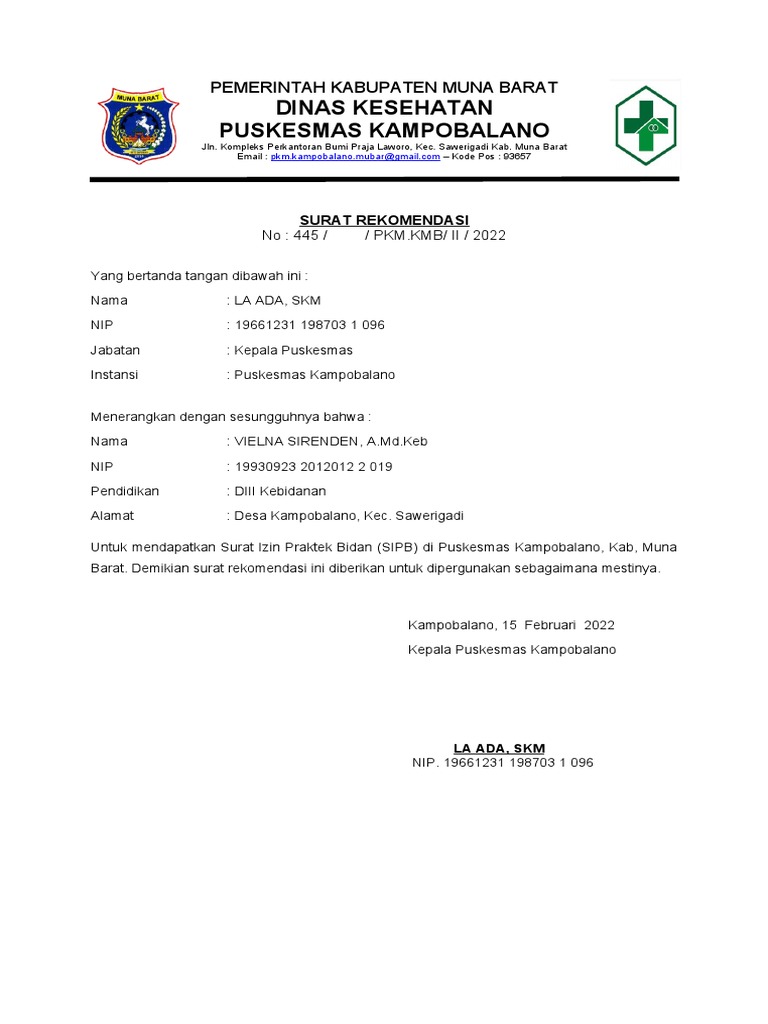 Rekomendasi SIPB Bidan Muna Barat | PDF