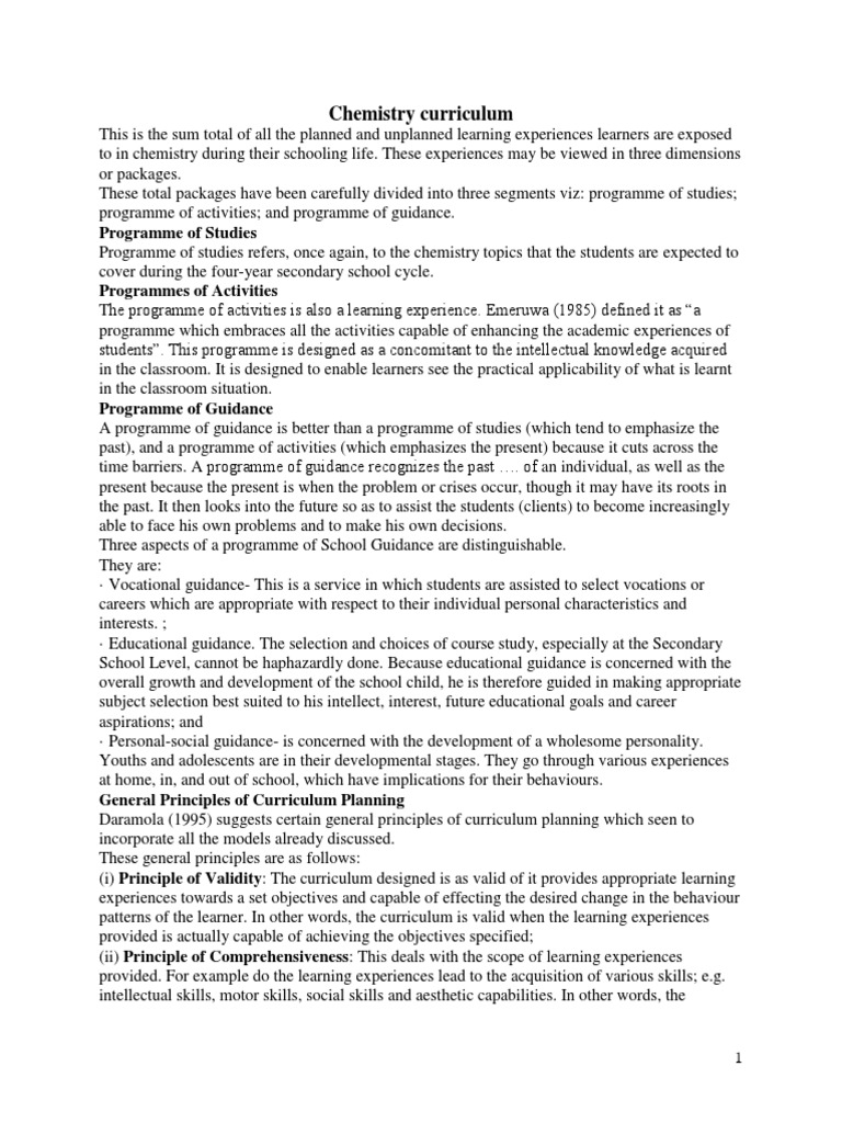 Chemistry Curriculum | PDF | Learning | Curriculum