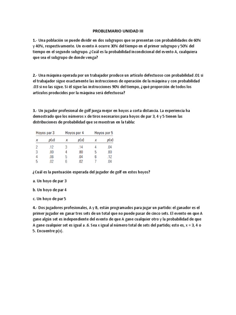 Problemario Unidad III | PDF