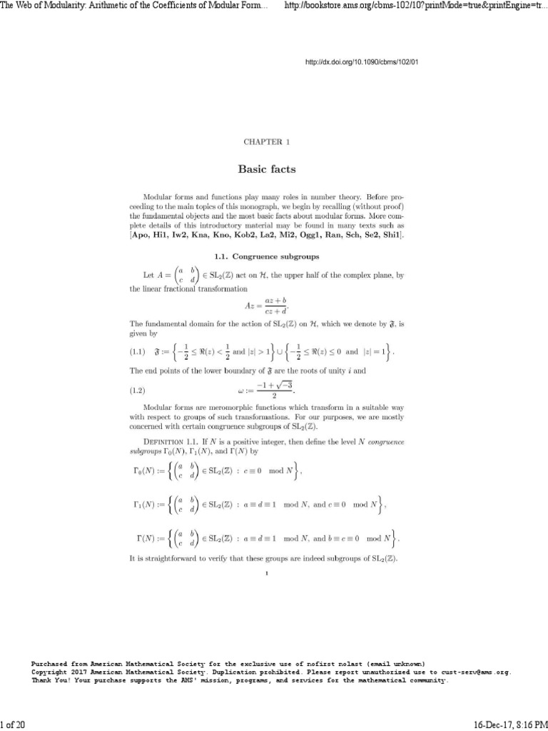 The Web Of Modularity Arithmetic Of The Coefficients Of Modular Forms And Q Series Page 1