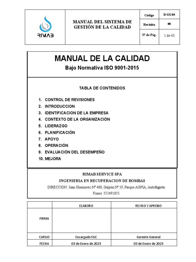 D-GG-04 Manual de La Calidad 2023 Rev. 00 | PDF | Calidad (comercial) | Gestión de la calidad